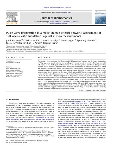 Pdf Pulse Wave Propagation In A Model Human Arterial Network