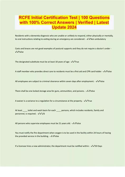 RCFE Initial Certification Test Questions With Correct