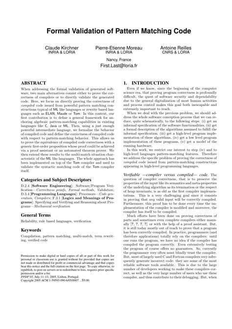 Pdf Formal Validation Of Pattern Matching Code