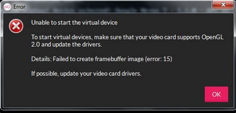 android unable to start genymotion virtual device video cart support