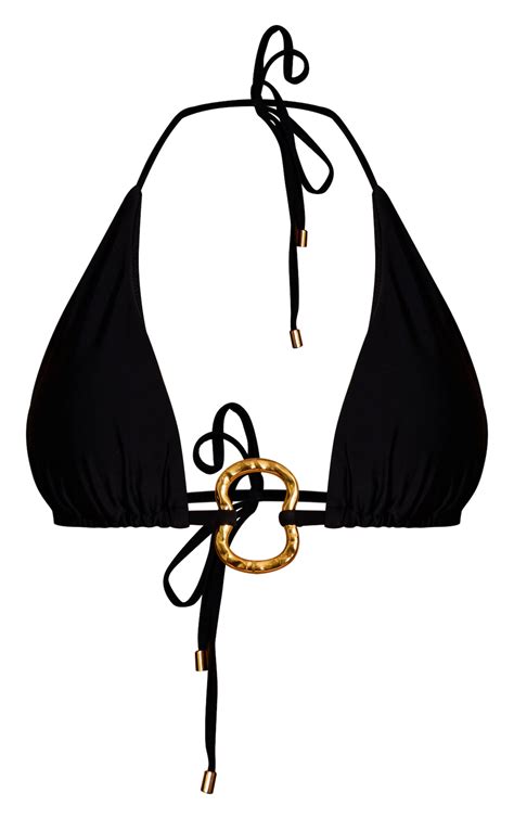 Black Trim Detail Triangle Bikini Top Swimwear Plt
