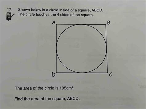 Solved 17 Shown Below Is A Circle Inside Of A Square Abcd The Circle Touches The 4 Sides Of