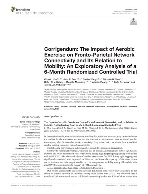 Pdf Corrigendum The Impact Of Aerobic Exercise On Fronto Parietal Network Connectivity And