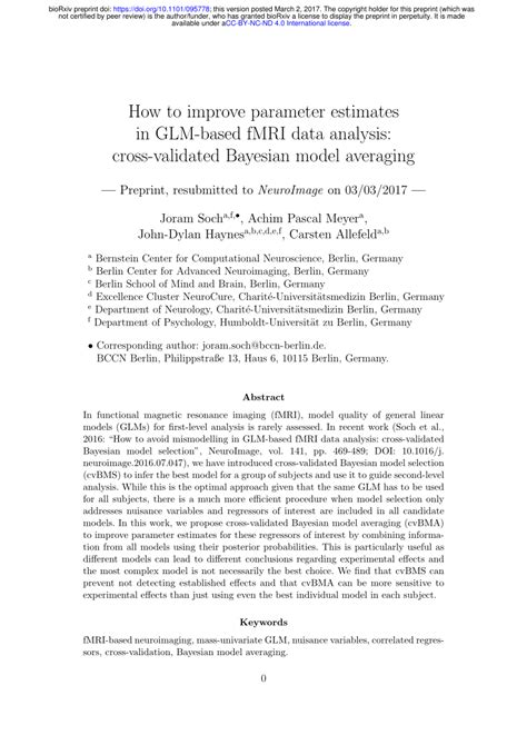 Pdf How To Improve Parameter Estimates In Glm Based Fmri Data Analysis Cross Validated