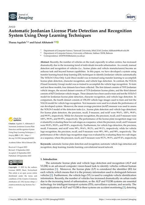 Pdf Automatic Jordanian License Plate Detection And Recognition System Using Deep Learning