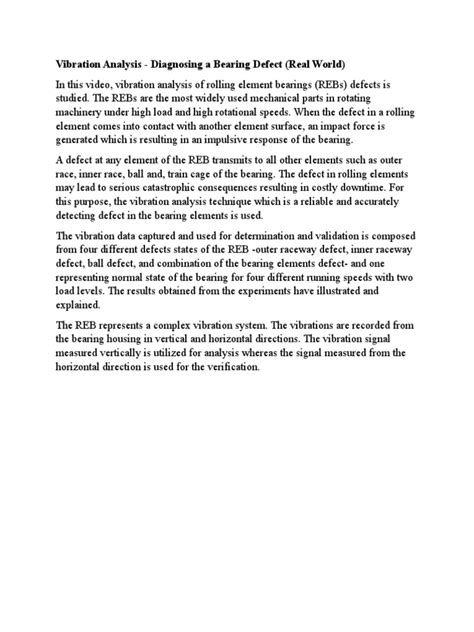 Vibration Analysis Diagnosing A Bearing Defect Real World Pdf