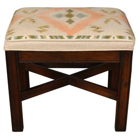 Nk Collection Small Round Hassock Upholstered In Indigo African Fabric