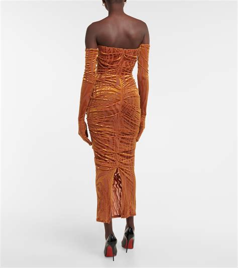 Brooks Ruched Midi Dress With Gloves In Multicoloured Alex Perry