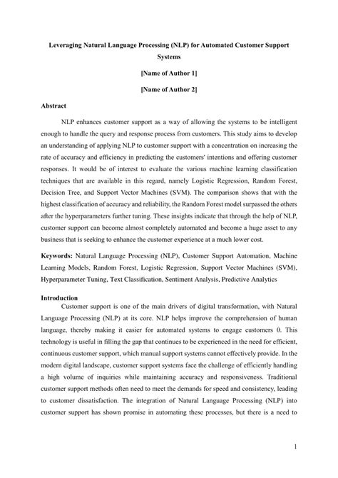 Pdf Leveraging Natural Language Processing Nlp For Automated Customer Support Systems
