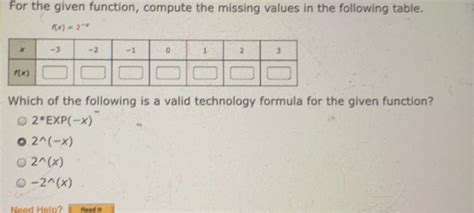 Solved For The Given Function Compute The Missing Values In