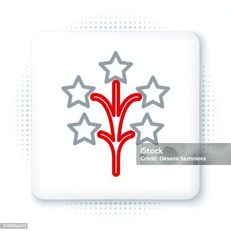 라인 불꽃놀이 아이콘은 흰색 배경에 분리되어 있습니다 재미있는 파티의 개념입니다 폭발적인 불꽃의 상징 다채로운 개요 개념입니다