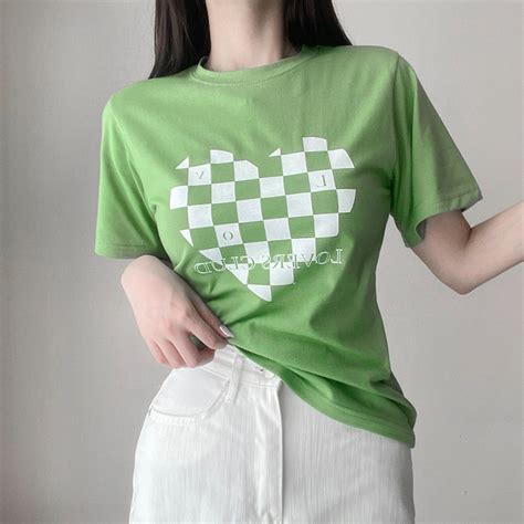 리얼제이 하트체커보드 힙무드 트렌디 체커보드 30수 하트 체크 반팔티