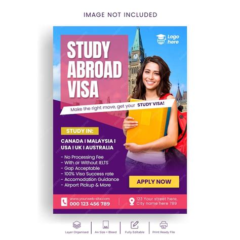 Дизайн шаблона плаката для подачи заявления на обучение за рубежом или