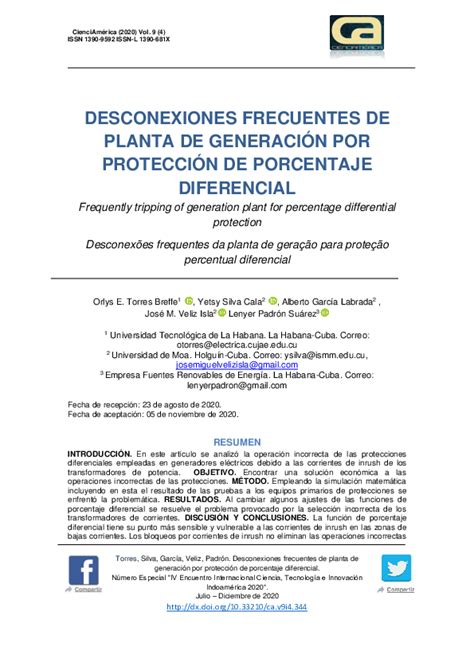 Pdf Desconexiones Frecuentes De Planta De Generación Por Protección