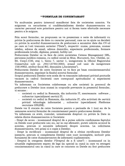 Formular Consimtamant Utilizare Date Cv Pdf