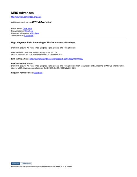 Pdf High Magnetic Field Annealing Of Mn Ga Intermetallic Alloys