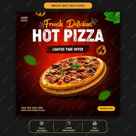 맛있는 피자 패스트 푸드 메뉴 및 레스토랑 소셜 미디어 Instagram 게시물 템플릿 배너 Psd 프리미엄 Psd 파일