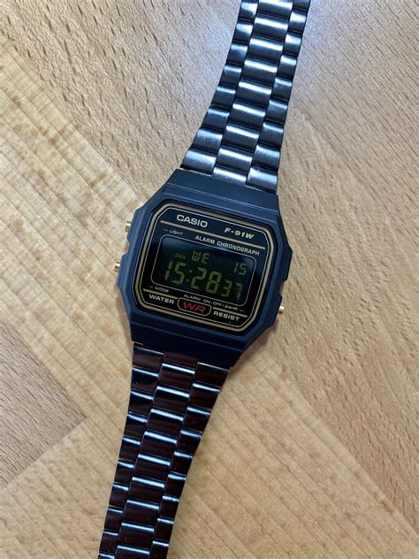 My First Casio Mod F 91WG With Black Steel Strap And Inverted LCD R Casio