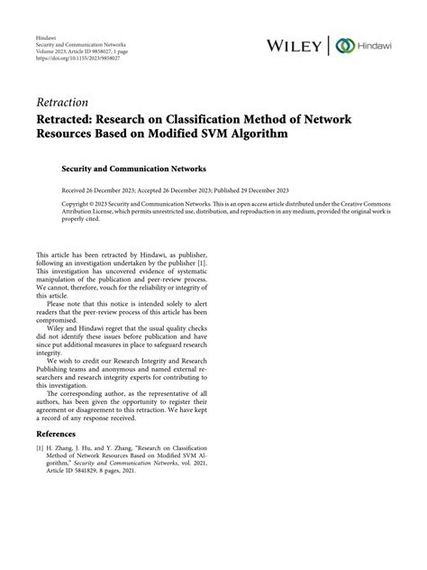 Pdf Retracted Research On Classification Method Of Network Resources Based On Modified Svm