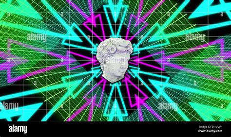 Image Of Head Sculpture With Interference Over Colorful Shapes On Black