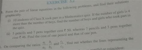 Form The Pair Of Linear Equations In The Following Problems And Find