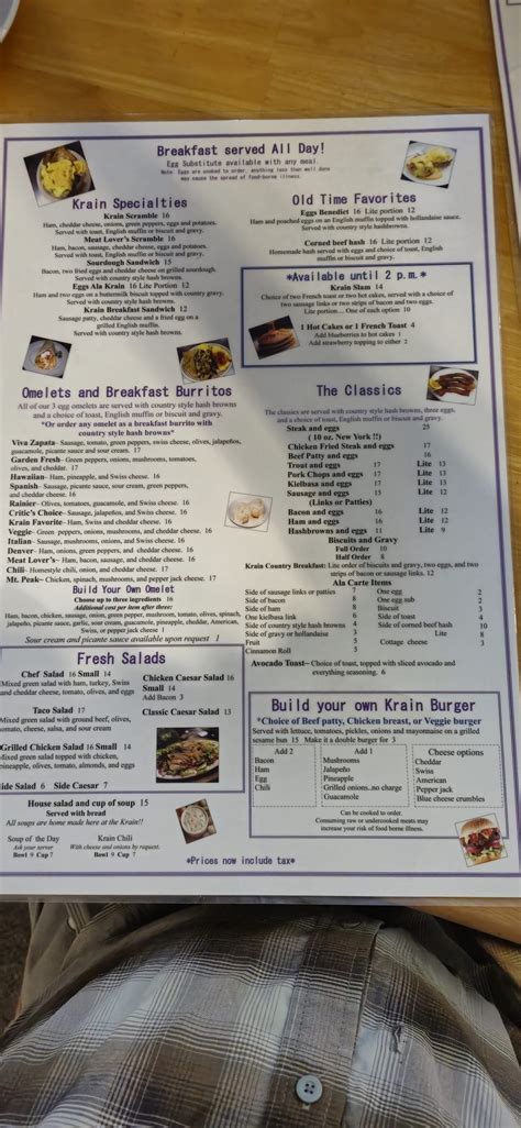 Krain Corner Menu Updated 2026