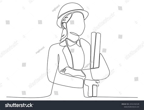 One Continuous Line Drawing Young Foreman Stock Vector Royalty Free 2151332129 Shutterstock