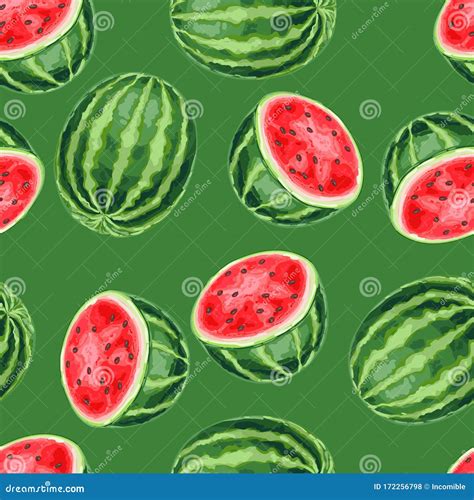 Seamless Pattern With Watermelons And Slices Stock Vector