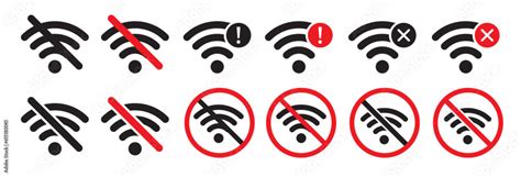 No Wifi Signal Vector Icon Set In Black And Red Color Internet Service Ban Icon Network