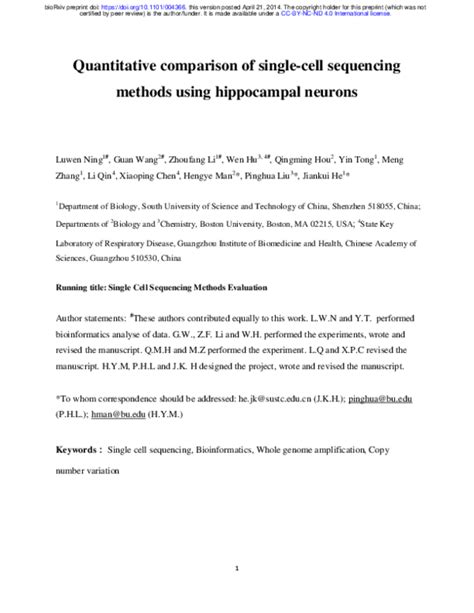 Pdf Quantitative Comparison Of Single Cell Sequencing Methods Using