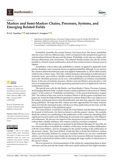 Pdf Markov And Semi Markov Chains Processes Systems And Emerging