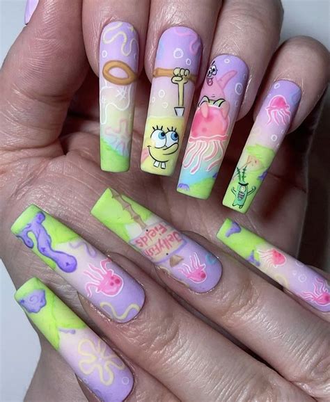 Spongebob Nails Spongebob Nails Winter Nails Acrylic Pink Acrylic Nails