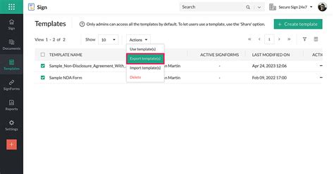 how to export and import templates in zoho sign