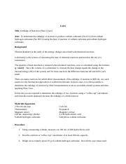 Lab Enthalpy Of Reaction Docx Lab Title Enthalpy Of Reaction Hess S Law Aim To