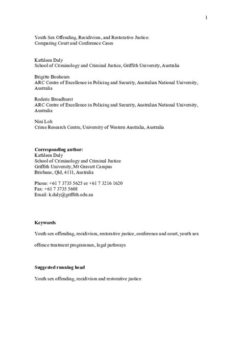Doc Youth Sex Offending Recidivism And Restorative Justice Comparing Court And Conference Cases