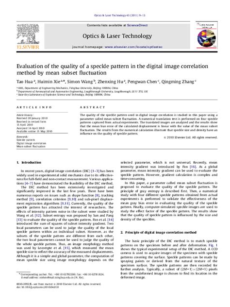 Pdf Speckle Pattern Quality In Image Correlation