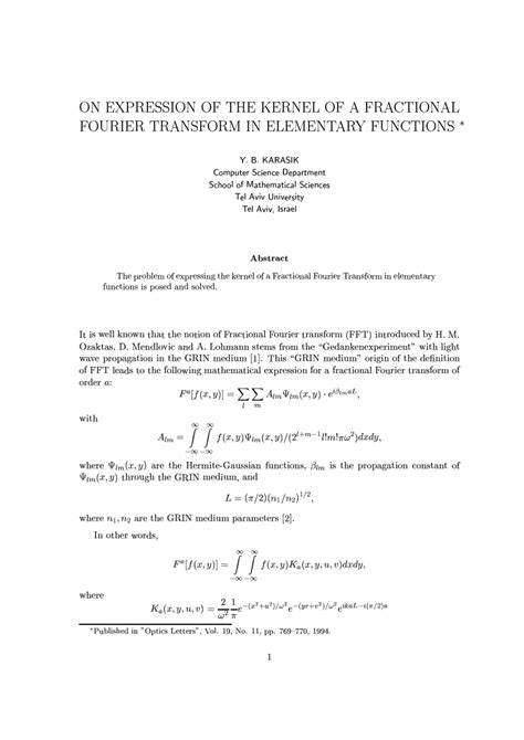 Pdf Expression Of The Kernel Of A Fractional Fourier Transform In Elementary Functions
