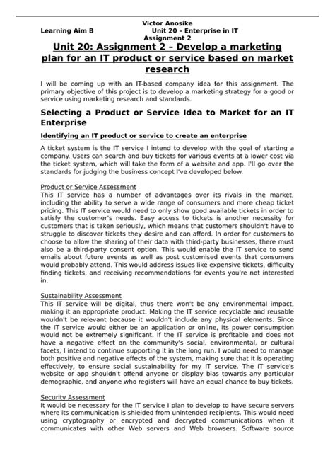 Unit 20 Enterprise In It Assignment 2 Learning Aim B Distinction