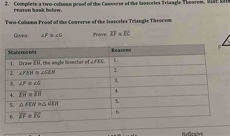 2 complete a two column proof of the converse of the isosceles