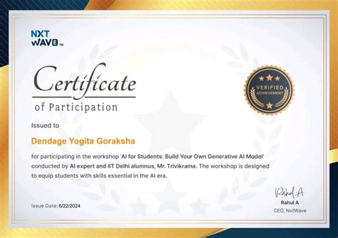 Yogita Dendage On Linkedin Nxtwave Ai Certificate Generativeai