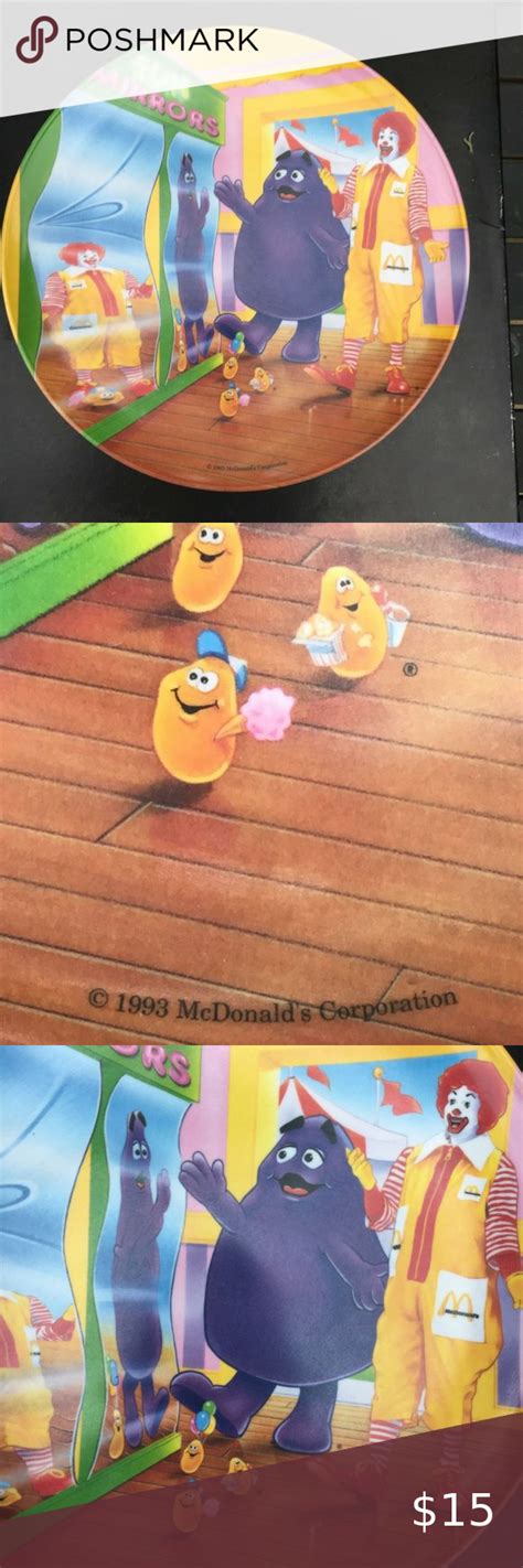 Vintage McDonalds Ronald McDonald Grimace Fry Guys Fun Mirrors Plate From 1993 Mirror Plates