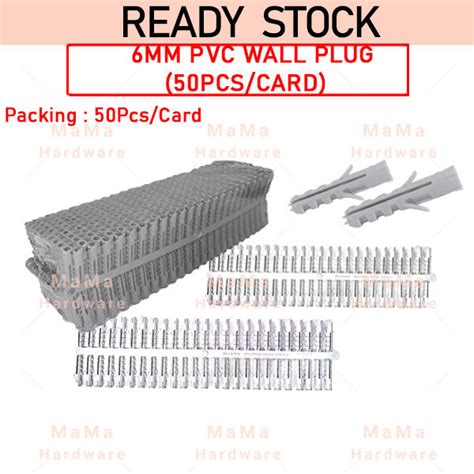 6mm Pvc Wall Plug Screw Dinding Plug 6mm 50pcs Card Random Colour