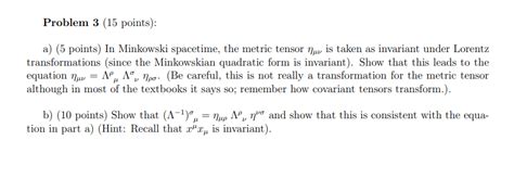 Solved A 5 Points In Minkowski Spacetime The Metric