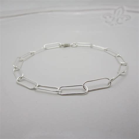 Paperclip Chain Bracelet Real Sterling Silver Paper Clip Etsy