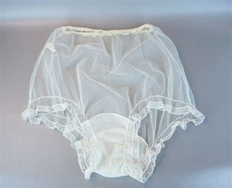 Vintage 50s 60s Sheer White Nylon Chiffon Lace Panties By Van