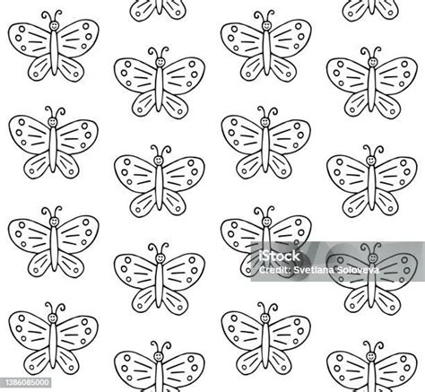 Vector Seamless Pattern Of Hand Drawn Sketch Doodle Butterfly Stock