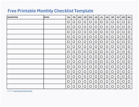 Free Printable Monthly Checklist Template Excel