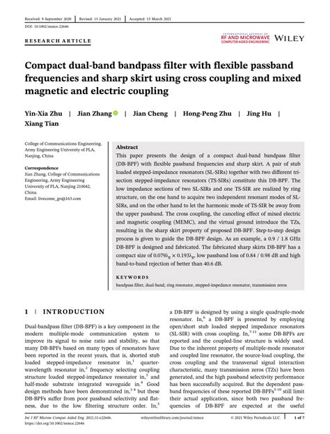 Compact Dual‐band Bandpass Filter With Flexible Passband Frequencies And Sharp Skirt Using Cross
