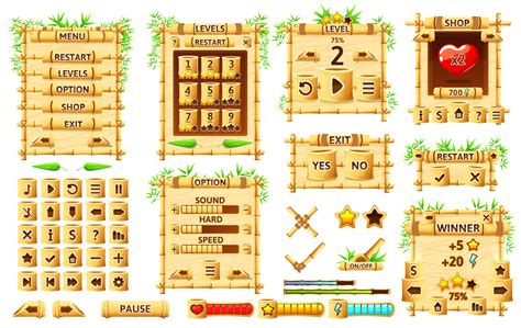 Bamboo Jungle Game Interface Ui Or Gui Buttons 12484381 Vector Art At Vecteezy