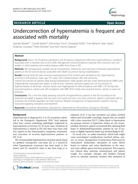 Pdf Undercorrection Of Hypernatremia Is Frequent And Associated With